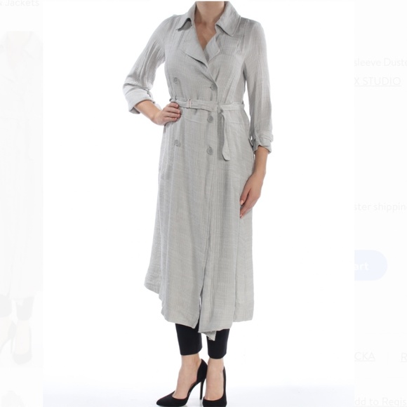 Max Studio | Jackets & Coats | Light Gray Long Belted Duster Trench ...